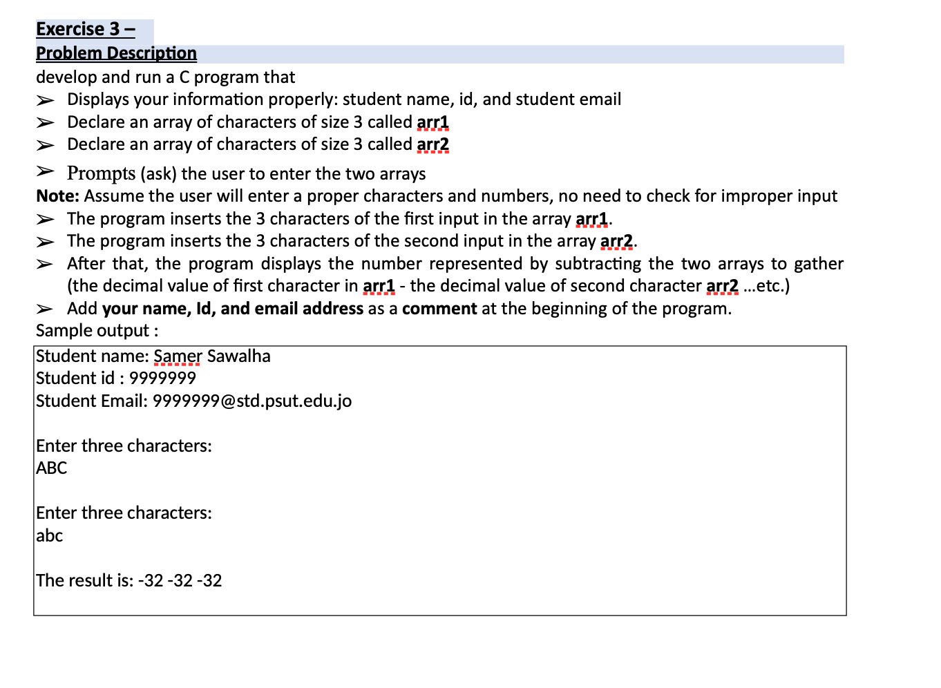 Solved Exercise 3 - Problem Description develop and run a C | Chegg.com