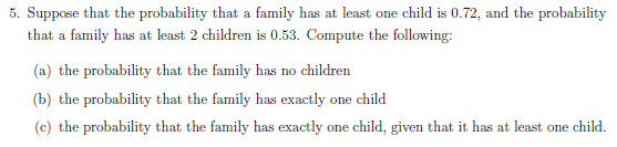 Solved 5. Suppose that the probability that a family has at | Chegg.com