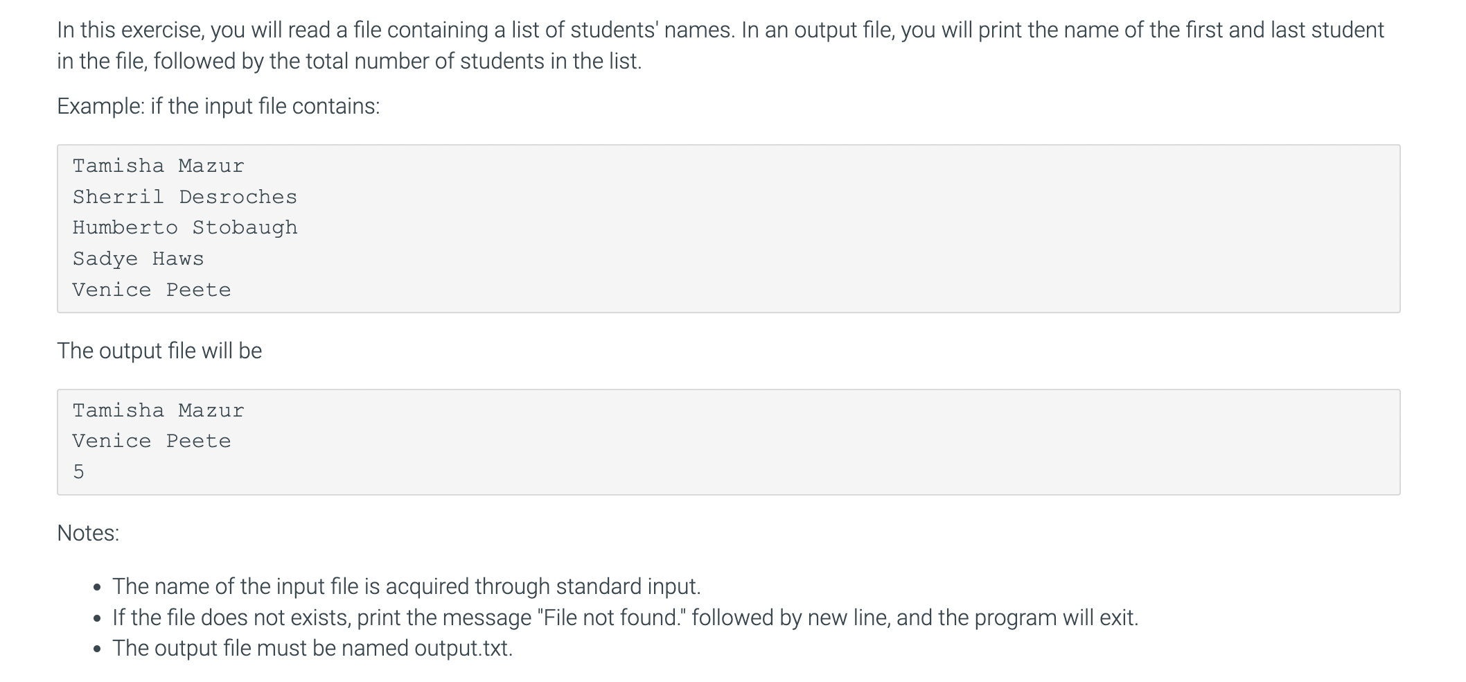Solved In this exercise, you will read a file containing a | Chegg.com