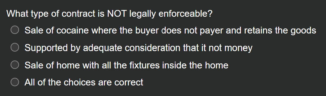 Solved What type of contract is NOT legally enforceable? | Chegg.com