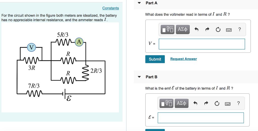 Solved Part A Constants What does the voltmeter read in | Chegg.com