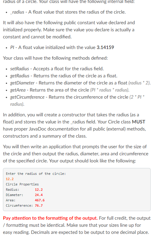 Solved In Java Im Trying To Write A Program For The Radius
