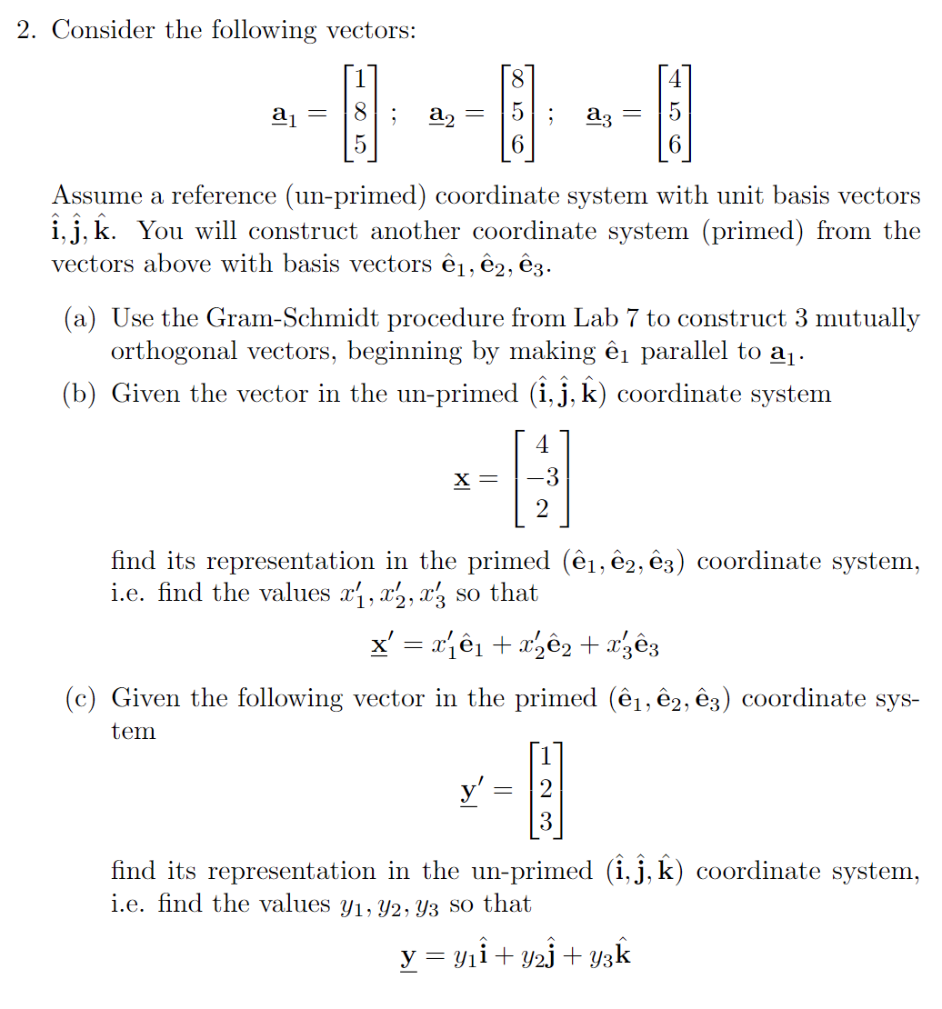 2. Consider the following vectors: | Chegg.com
