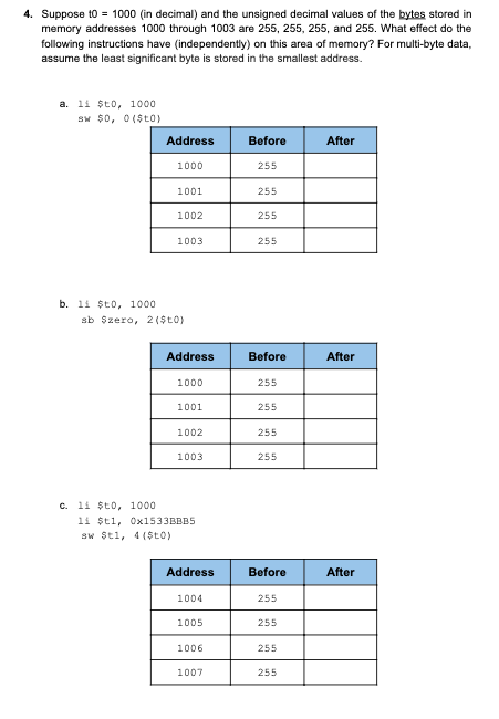 Solved 4. Suppose to = 1000 (in decimal) and the unsigned | Chegg.com