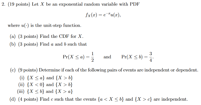 Solved 2. (19 points) Let X be an exponential random | Chegg.com