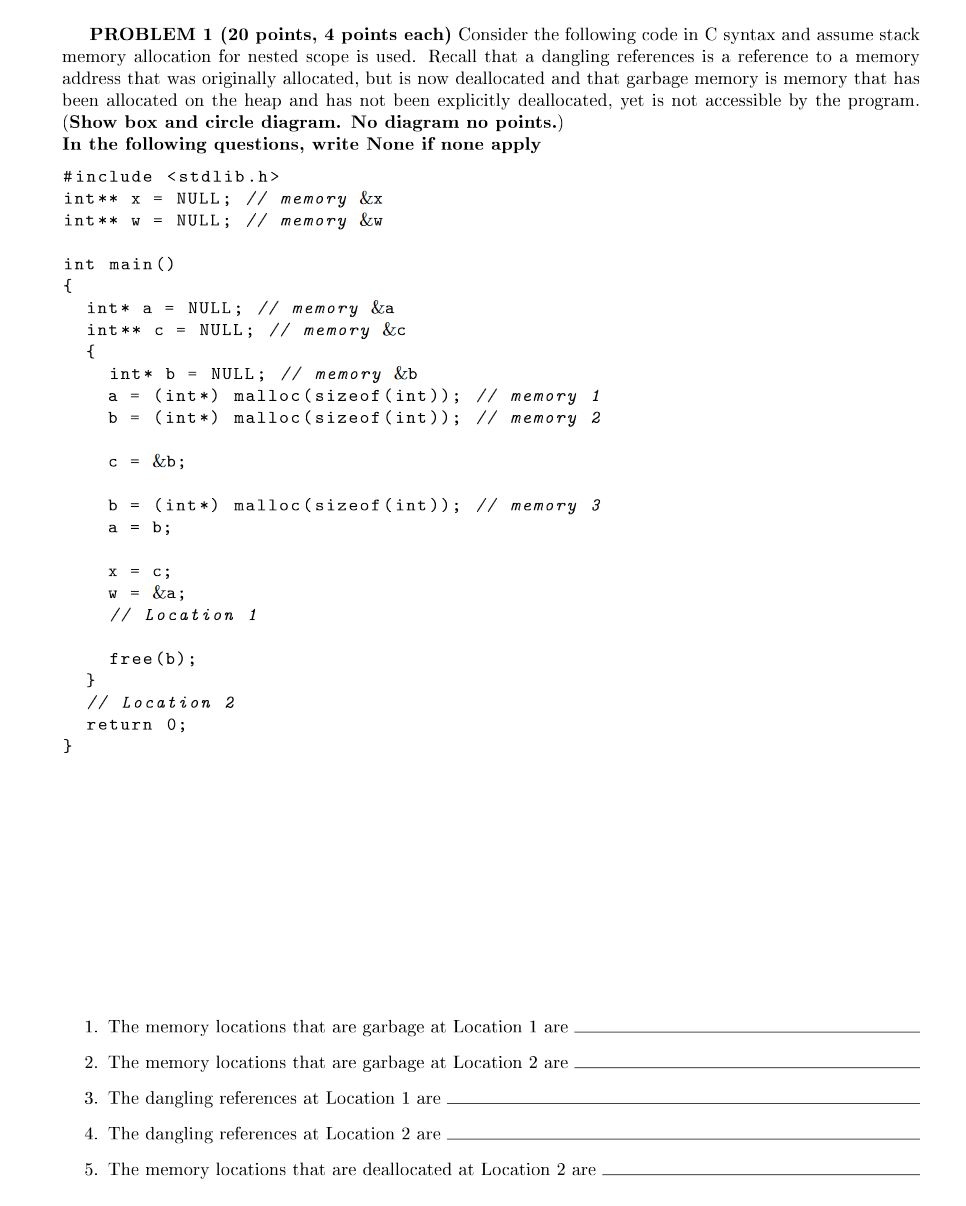 PROBLEM 1 (20 points, 4 points each) Consider the | Chegg.com