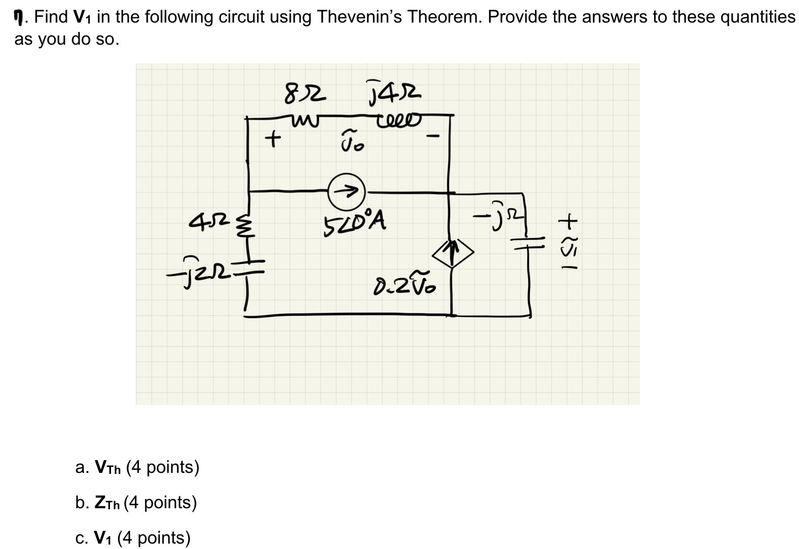 Solved η. Find V1 in the following circuit using Thevenin's | Chegg.com