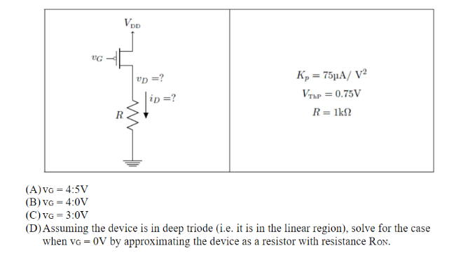 Solved The MOSFET circuit shown below uses a MOSFET with the | Chegg.com