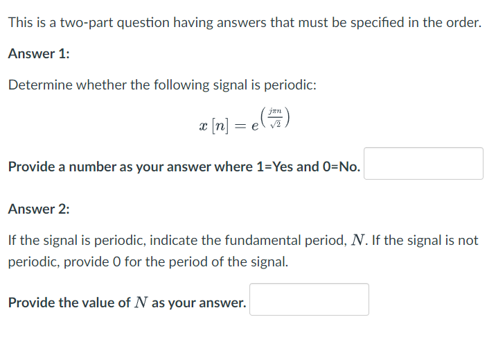 Solved This is a two-part question having answers that must | Chegg.com