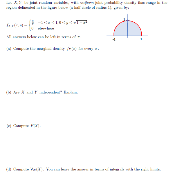 Solved Let X,Y be joint random variables, with uniform joint | Chegg.com