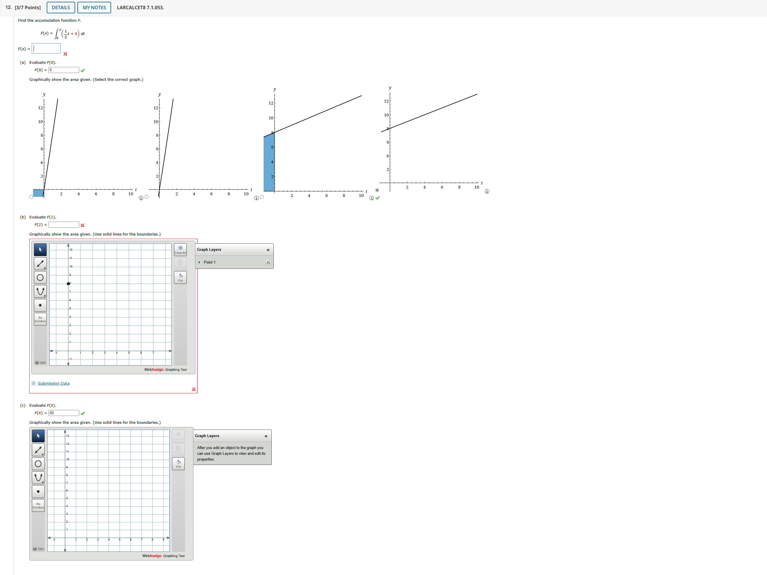 Solved [3/7 ﻿Points]Find the accumulation function | Chegg.com