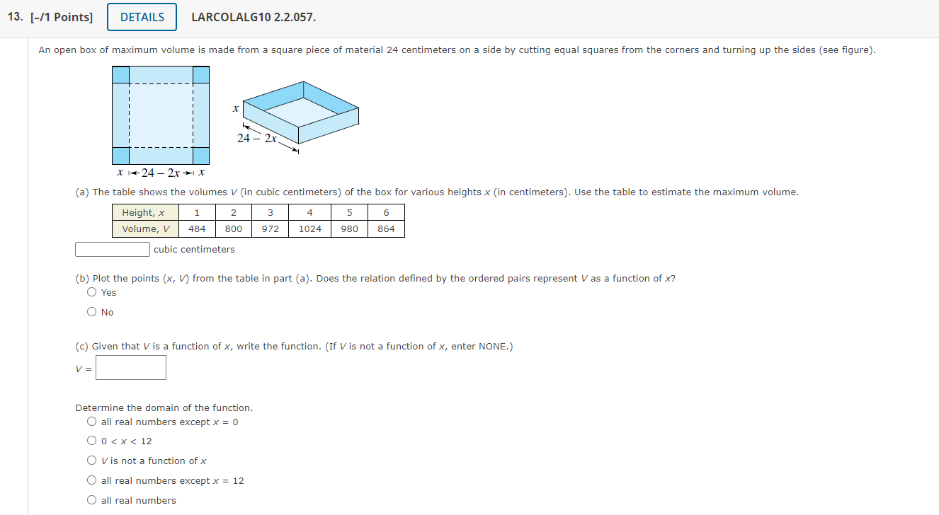 Solved 13. [-/1 Points] DETAILS LARCOLALG10 2.2.057. An open | Chegg.com