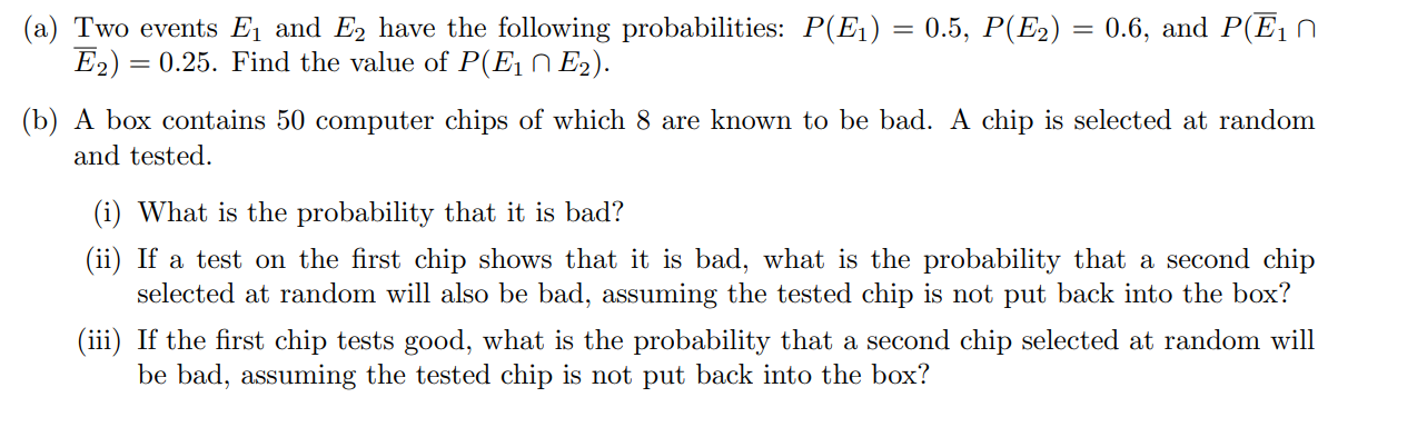 Solved Two events E1 and E2 have the following | Chegg.com