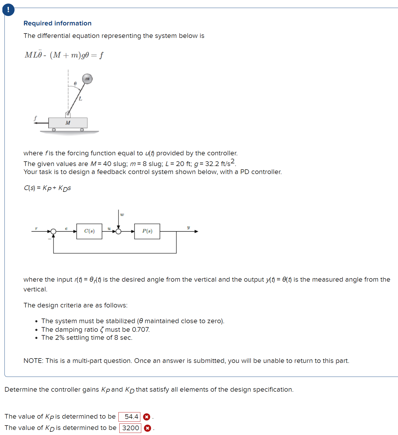 Solved The value of KP ﻿is determined to beThe value of KD | Chegg.com