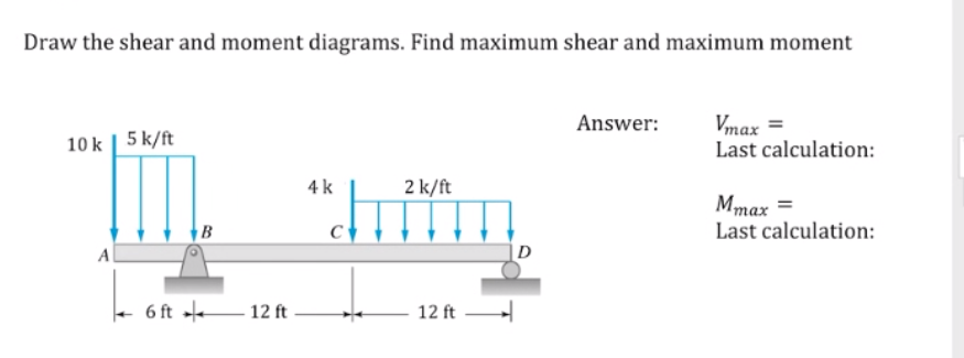 Solved Draw the shear and moment diagrams. Find maximum | Chegg.com