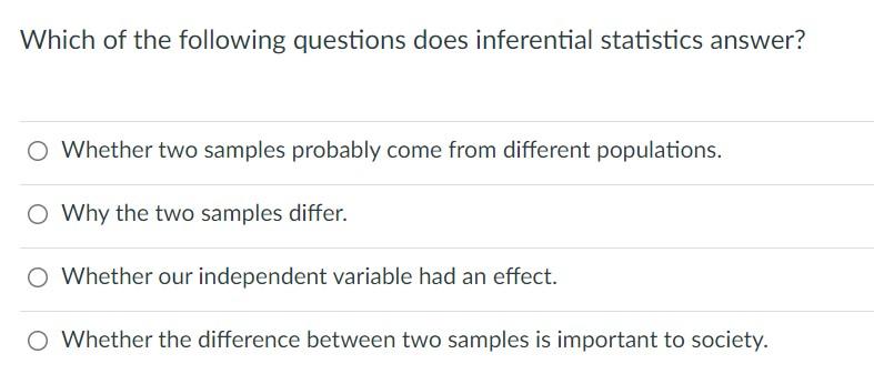 Solved Which of the following questions does inferential | Chegg.com