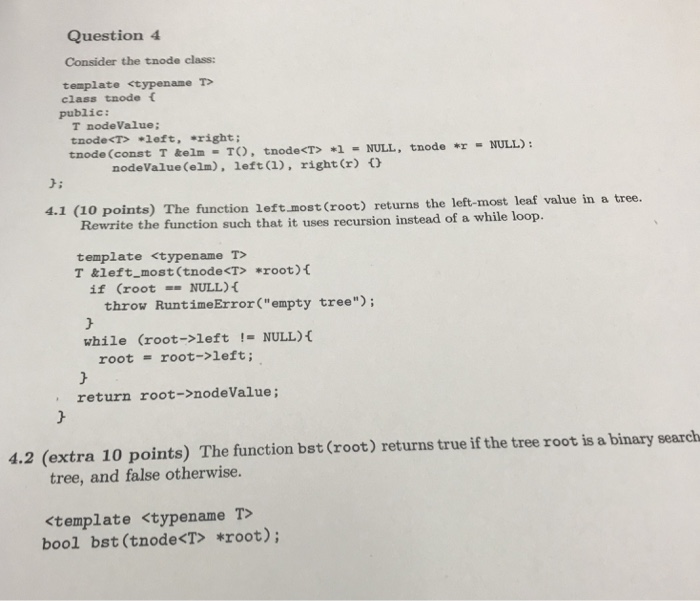 Solved Question 4 Consider The Tnode Class Template Class 