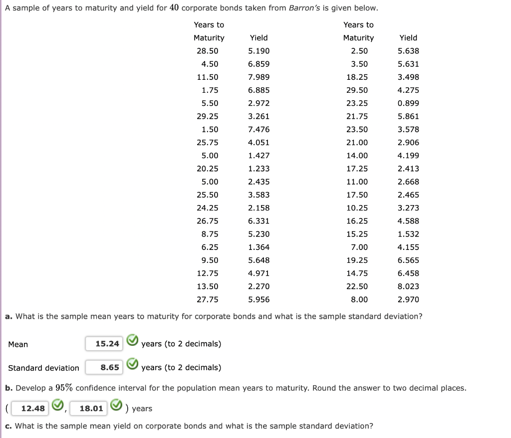 Solved A sample of years to maturity and yield for 40 | Chegg.com