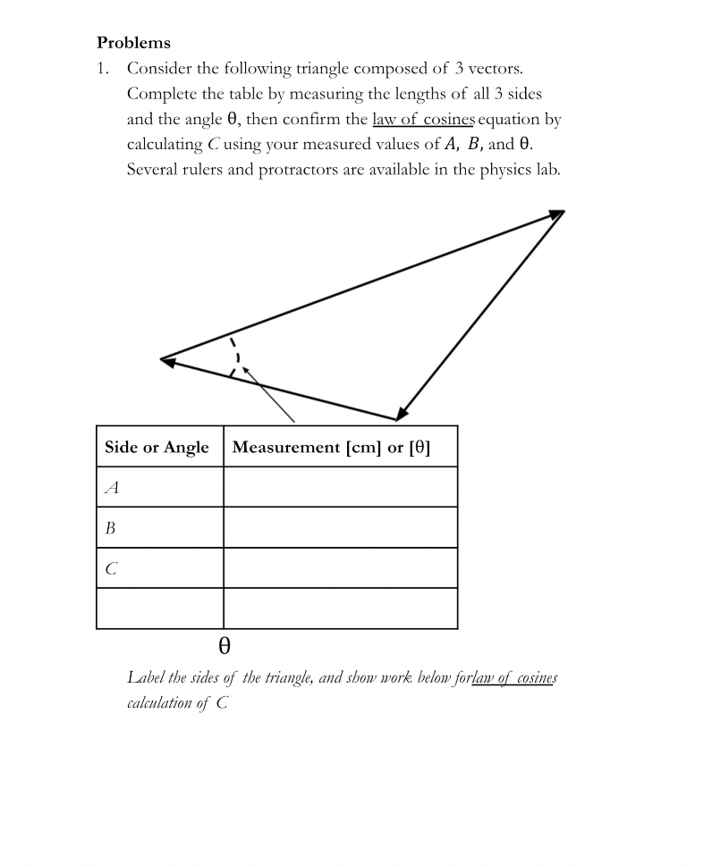 Solved Problems 1. Consider the following triangle composed | Chegg.com