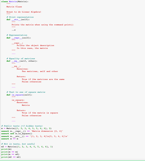 in Python create the class "Matrix", without using | Chegg.com