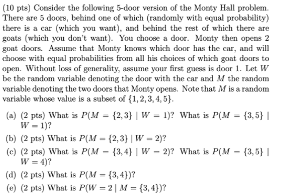 Solved (10 pts) Consider the following 5-door version of the | Chegg.com