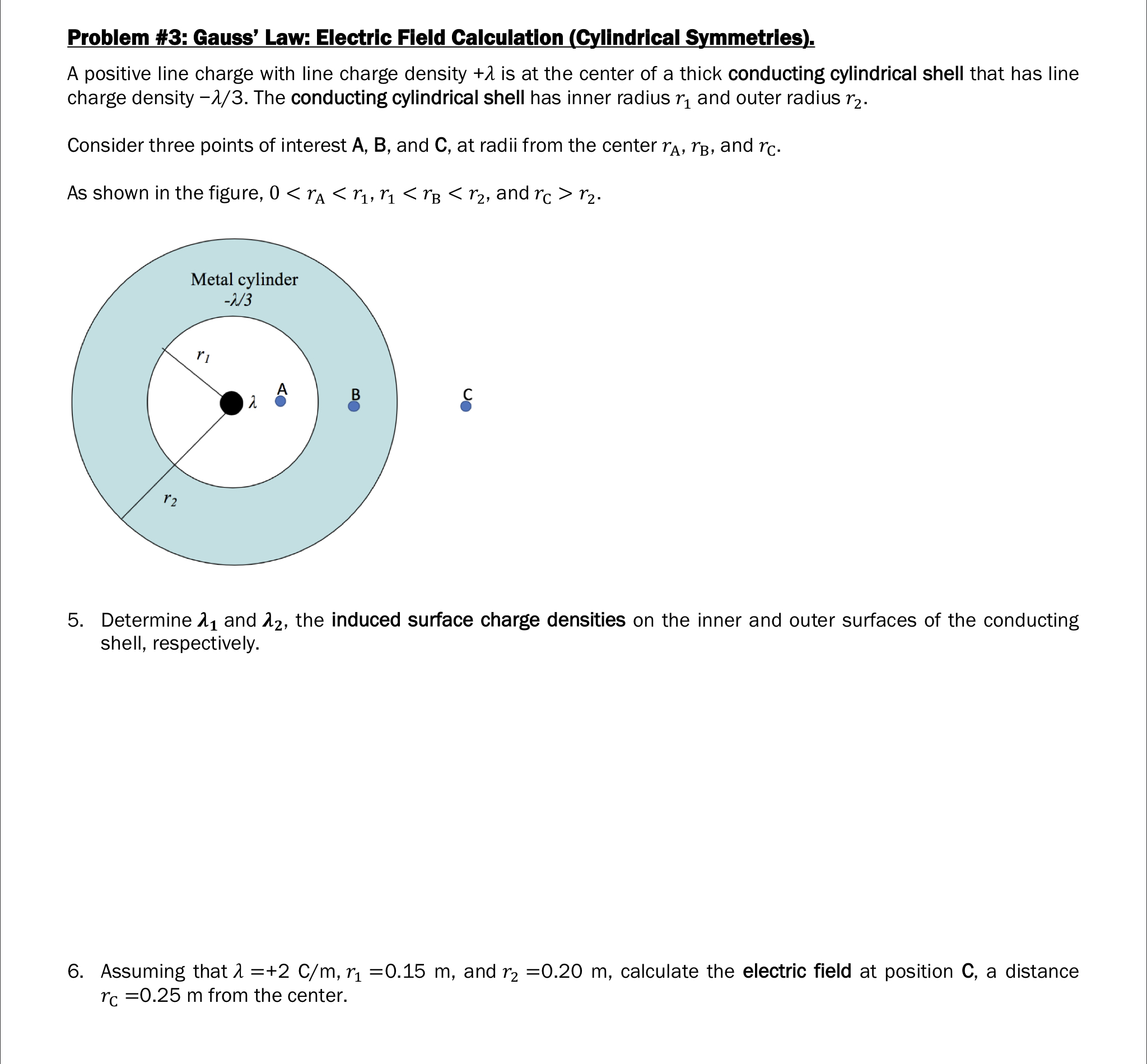 Solved Problem #3: Gauss' Law: Electric Field Calculation | Chegg.com