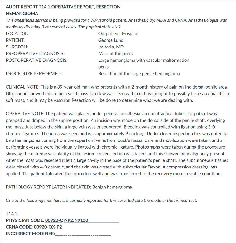 Solved AUDIT REPORT T14.1 OPERATIVE REPORT, RESECTION | Chegg.com