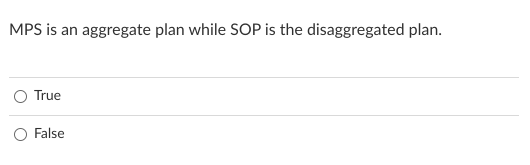 Solved MPS is an aggregate plan while SOP is the | Chegg.com