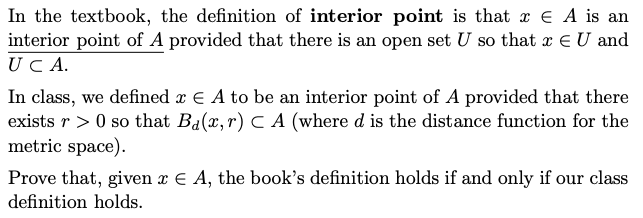 Solved In the textbook, the definition of interior point is | Chegg.com
