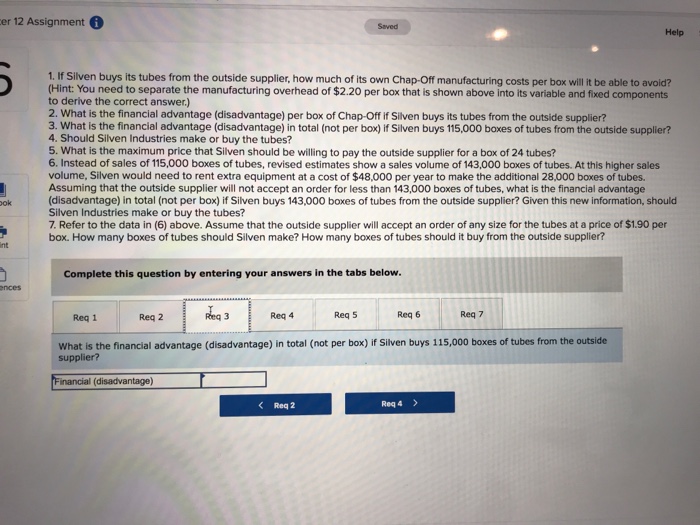 Solved ter 12 Assignment Saved Help Sav Silven Industries, | Chegg.com