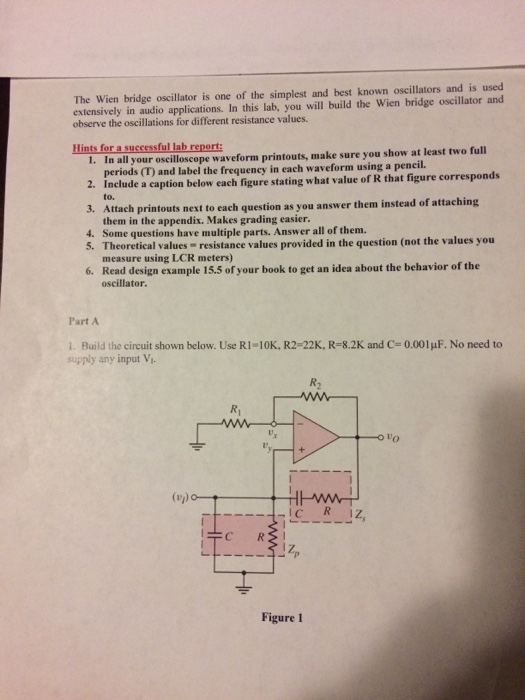 Solved The Wien bridge oscillator is one of the simplest and | Chegg.com