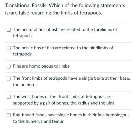 Solved Transitional Fossils: Which of the following | Chegg.com