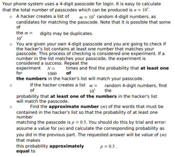 Solved Your phone system uses a 4-digit passcode for login. | Chegg.com