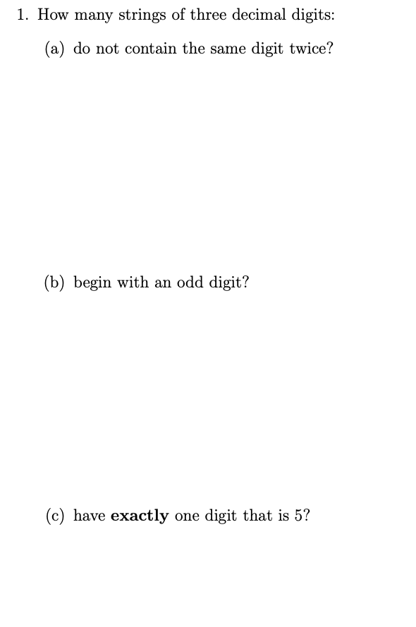 Solved 1 How Many Strings Of Three Decimal Digits A Do 7621