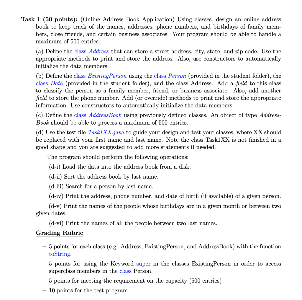 Solved Task 1 (50 points): (Online Address Book Application) | Chegg.com