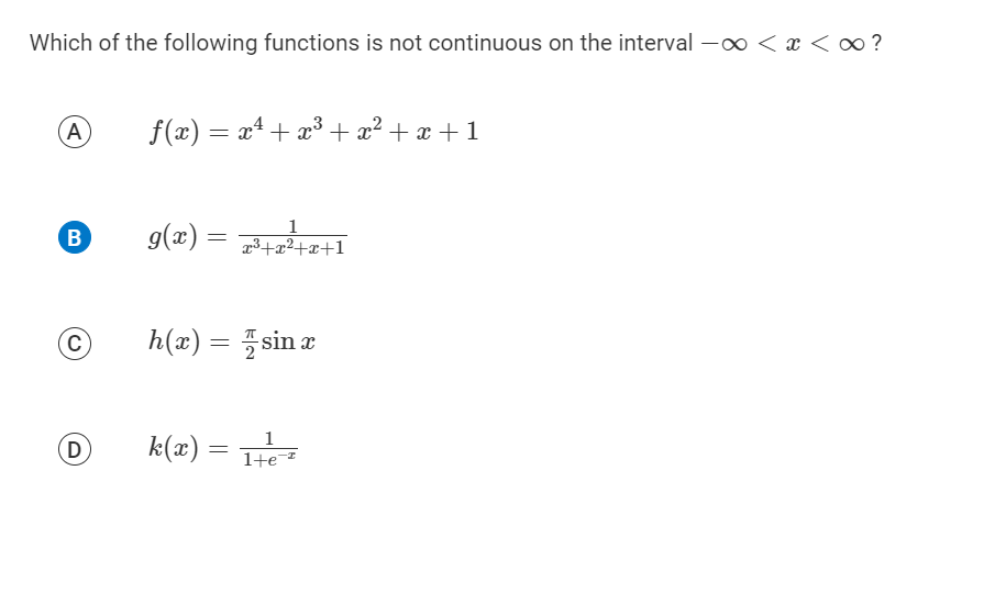 Solved Which of the following functions is not continuous on | Chegg.com