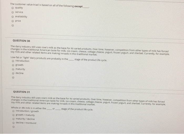 Solved The customer value triad is based on all of the | Chegg.com