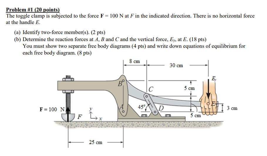 Solved Problem #1 (20 points) The toggle clamp is subjected | Chegg.com