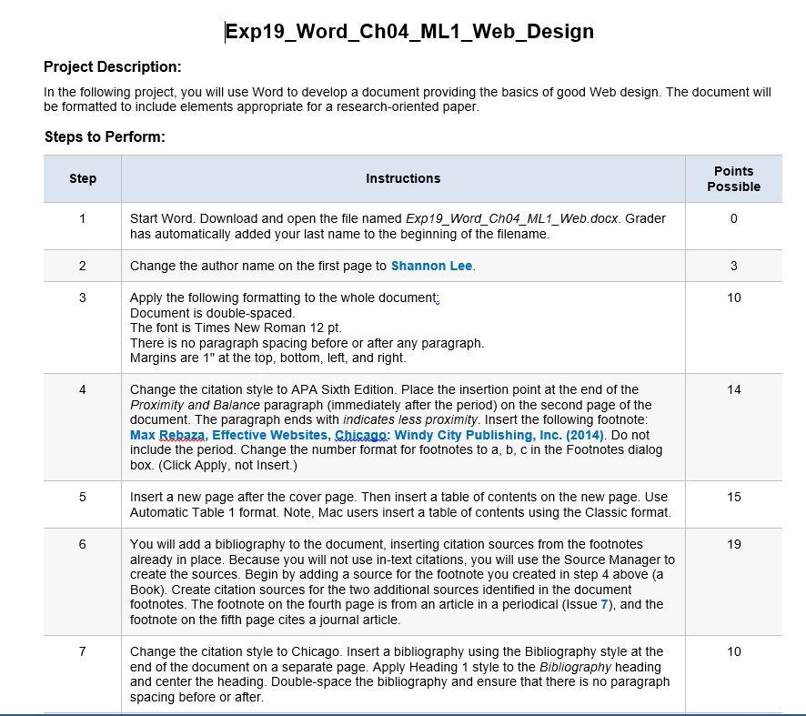 Exp19_Word_Ch04_ML1_Web_Design Project Description: | Chegg.com