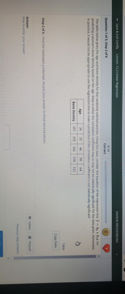 Solved - Save & Exit Certify Lesson: 12.2 Linear regression | Chegg.com
