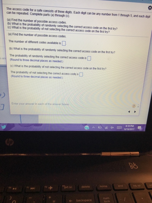 Solved The access code for a safe consists of three digits. | Chegg.com