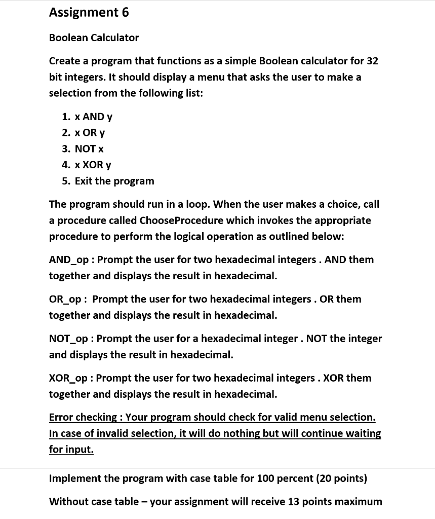 Assignment 6 Boolean Calculator Create a program that | Chegg.com