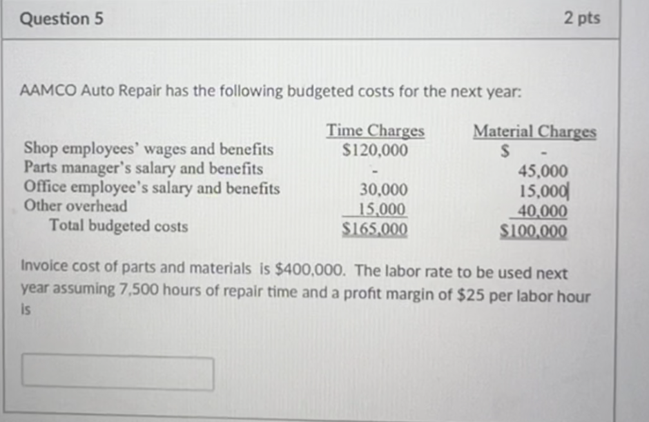 Solved Question 5AAMCO Auto Repair has the following | Chegg.com