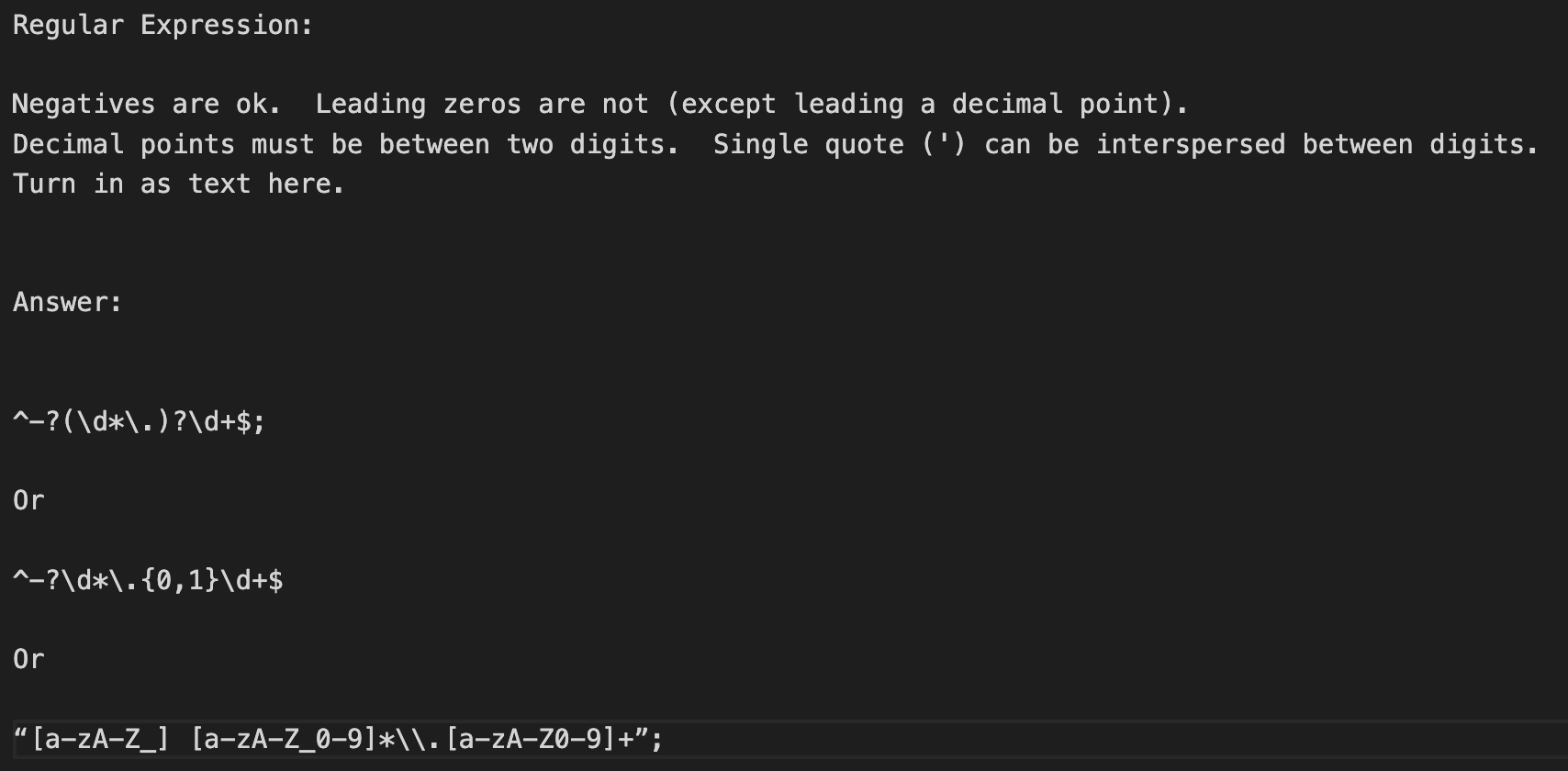 Solved Hello I need help creating a Regular Expression. The | Chegg.com