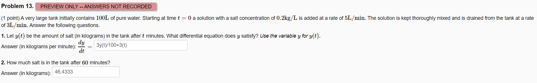 Solved Problem 13. PREVIEW ONLY -- ANSWERS NOT RECORDED (1 | Chegg.com
