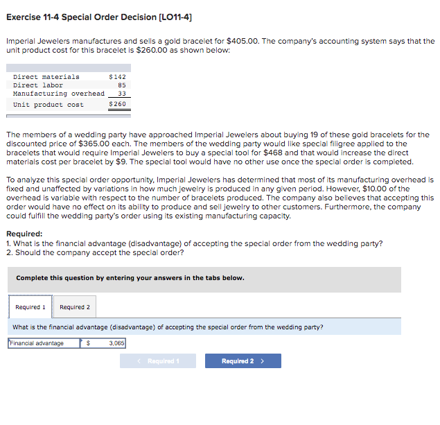 Solved Exercise 11 4 Special Order Decision Lo11 4 