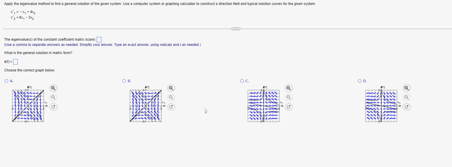 Solved x1'=-x1+4x2x2'=6x1-3x2The eigenvalue(s) ﻿of the | Chegg.com