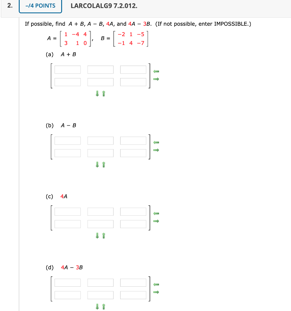 Solved 1 14 Points Larcolalg9 7 2 011 If Possible Find A