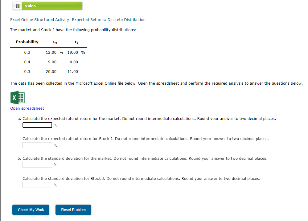Solved Excel Online Structured Activity: Expected Returns: | Chegg.com