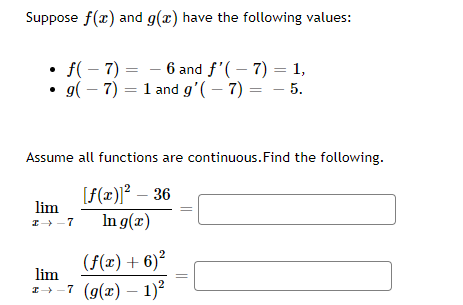 Solved Suppose f(x) and g(x) have the following values: - | Chegg.com
